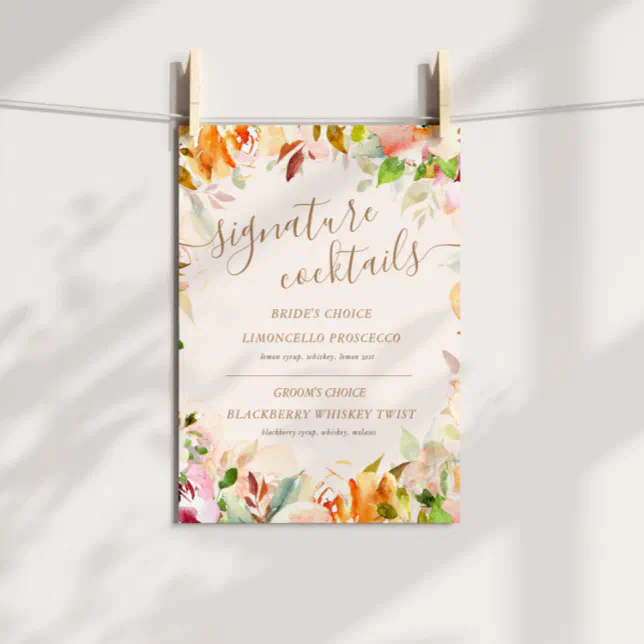 Summer Garden Floral Signature Cocktail Sign | Zazzle