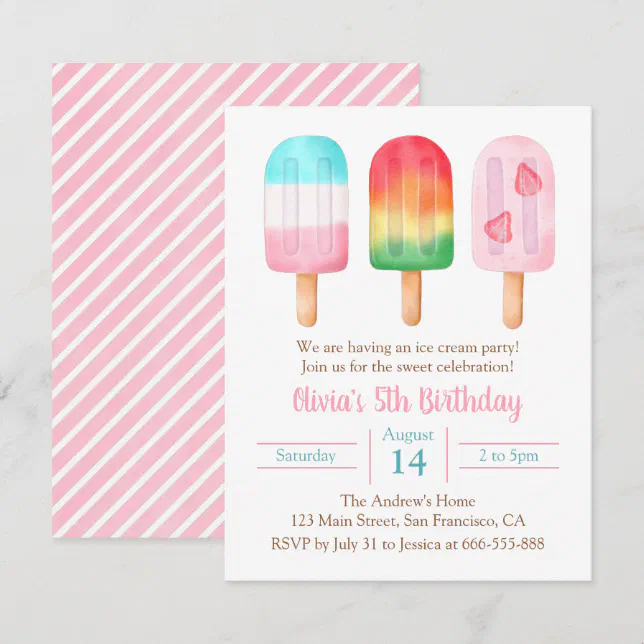 Summer Girls Birthday, Sweet Ice Cream Party Invitation | Zazzle