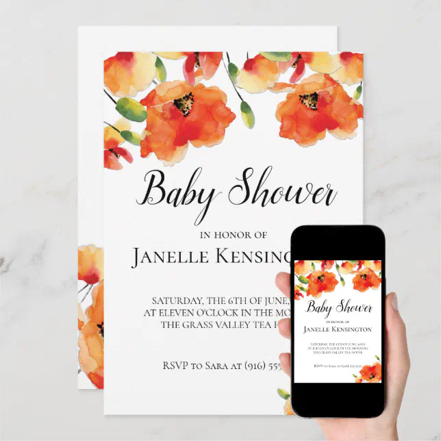 Summer Golden Poppy Baby Shower Invitation | Zazzle