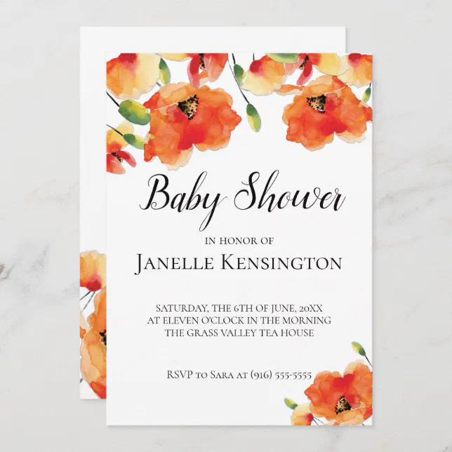 Summer Golden Poppy Baby Shower Invitation | Zazzle