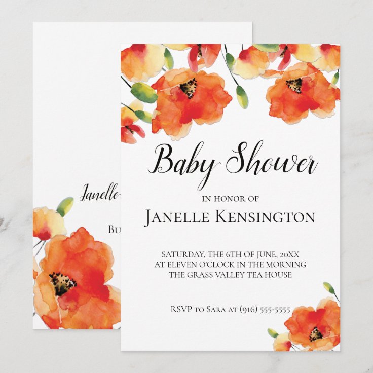 Summer Golden Poppy Baby Shower Invitation | Zazzle