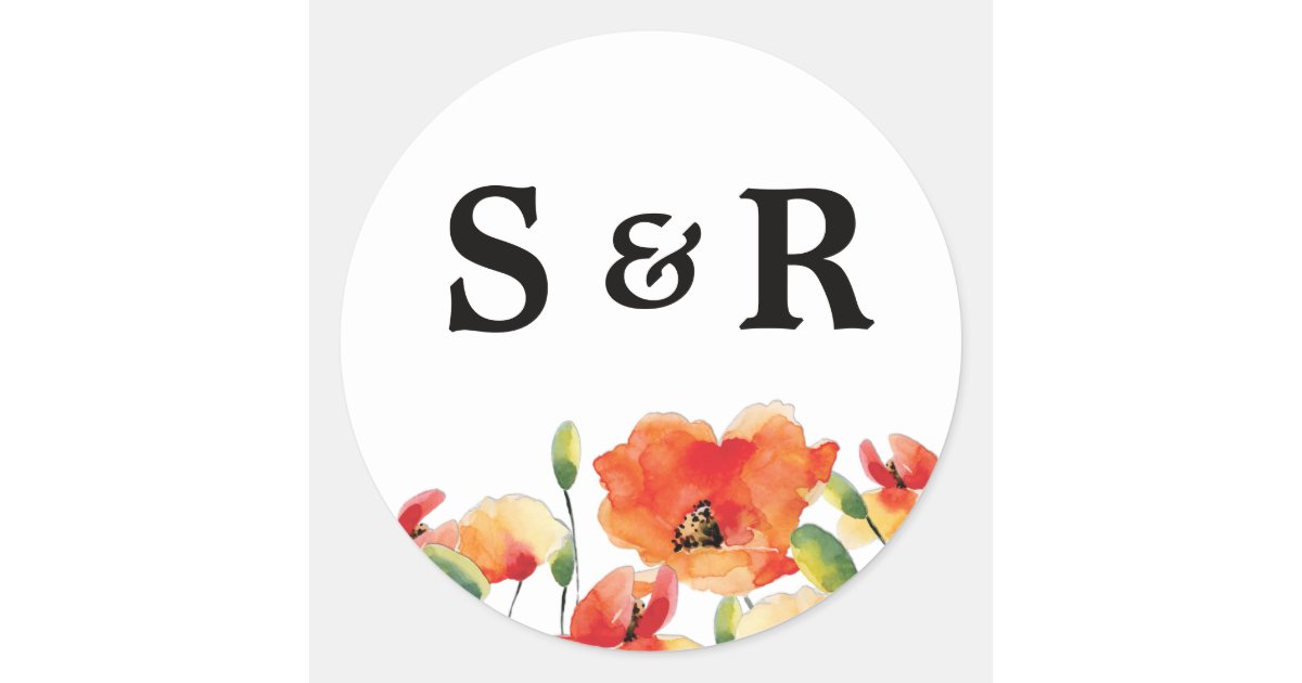 Summer Golden Poppy Wedding Classic Round Sticker | Zazzle