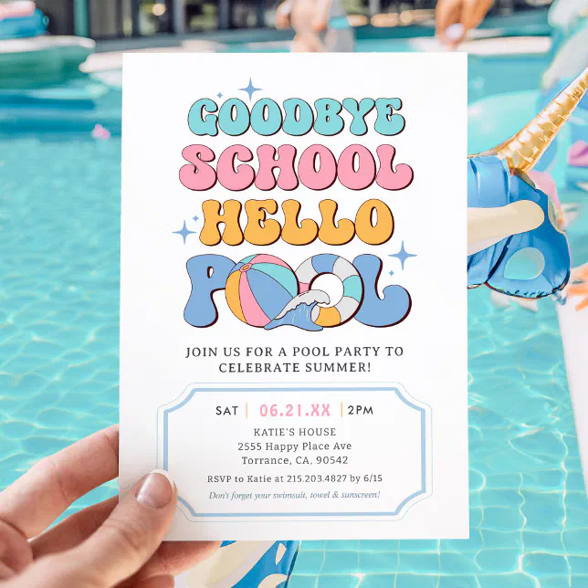 Summer Goodbye School Hello Pool Party Invitation | Zazzle