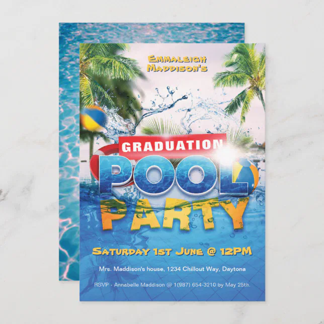Summer Graduation Pool Party w/Photo Invitation | Zazzle