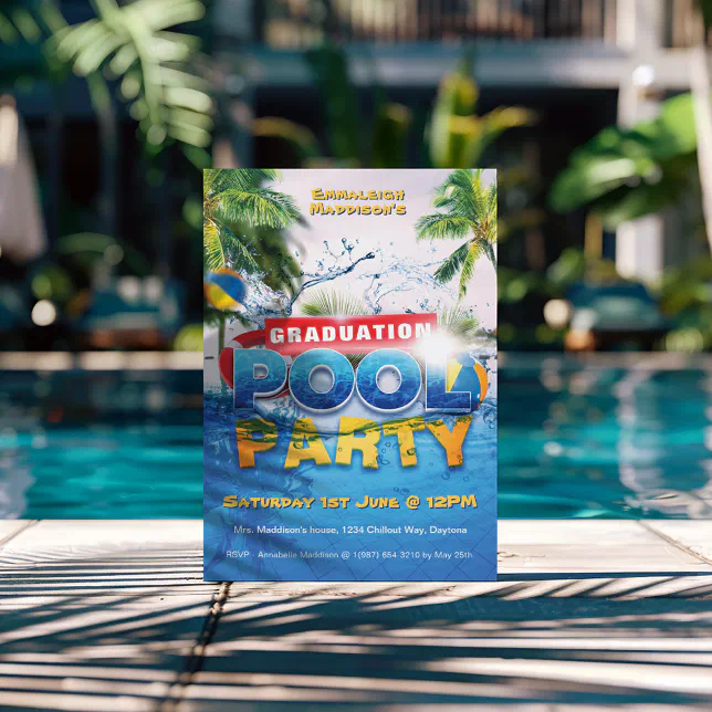 Summer Graduation Pool Party w/Photo Invitation | Zazzle