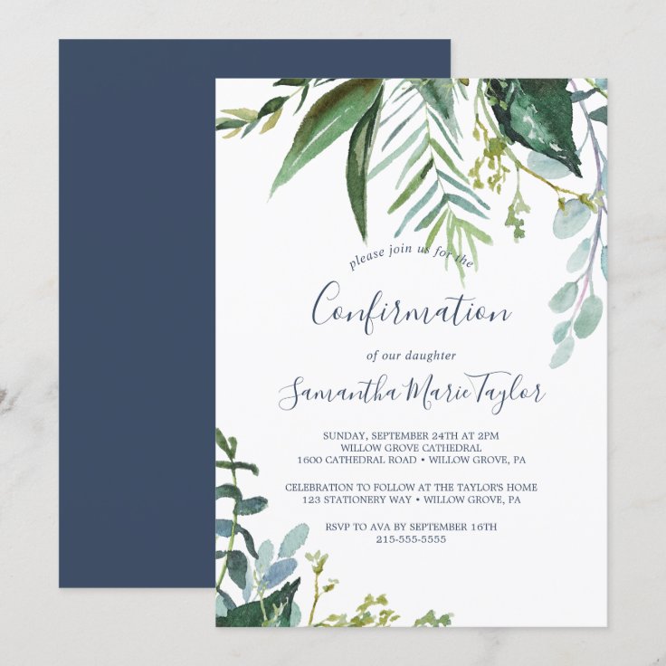 Summer Greenery Confirmation Invitation | Zazzle