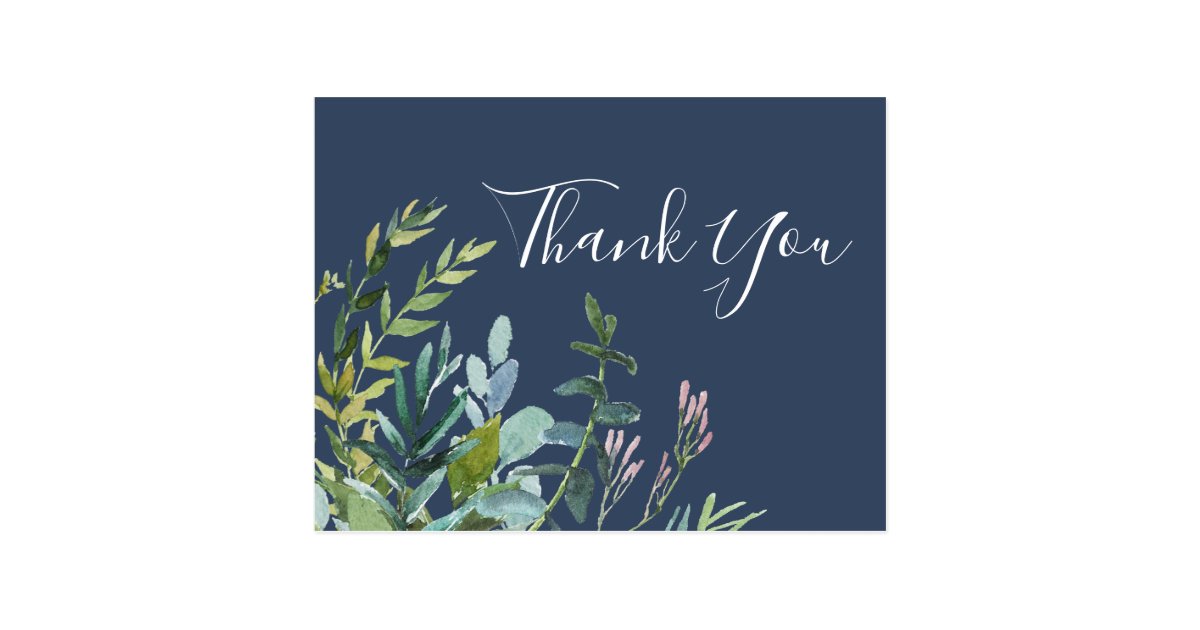 Summer Greenery | Navy Thank You Postcard | Zazzle.com