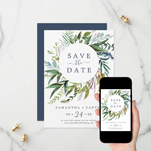 Summer Greenery Save the Date Card | Zazzle