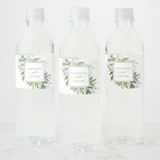 Summer Greenery Wedding Water Bottle Label | Zazzle