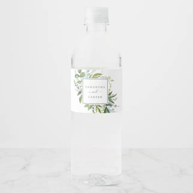Summer Greenery Wedding Water Bottle Label | Zazzle