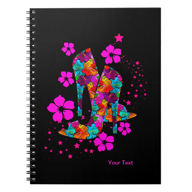 Summer High Heel Shoes Hot Pink Flowers Notebook | Zazzle