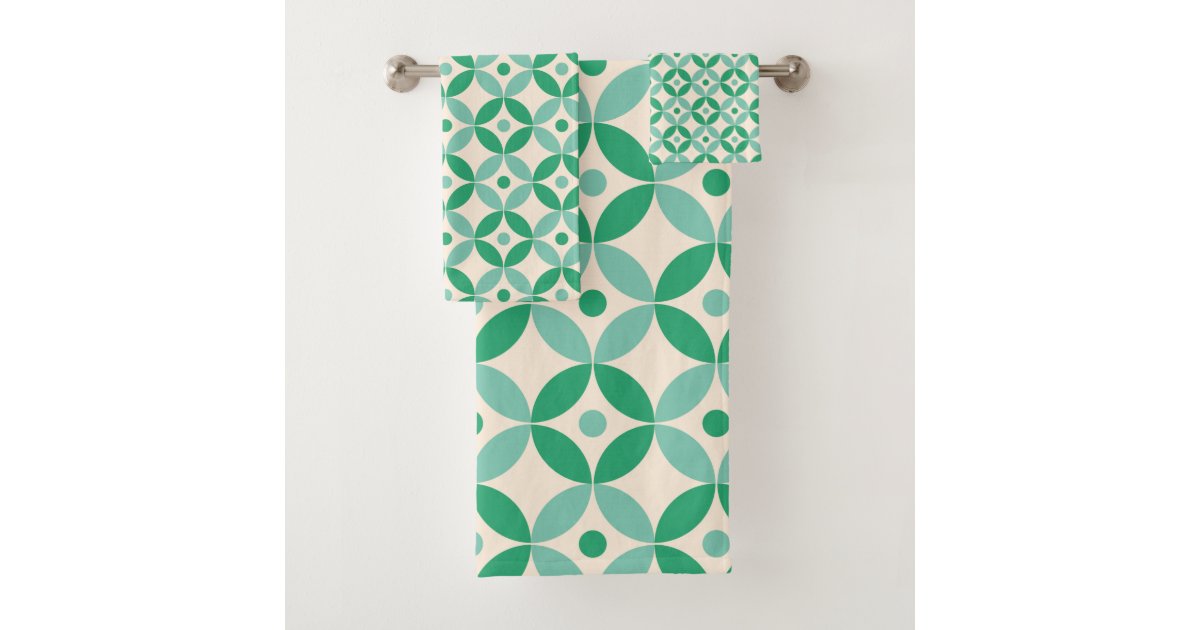 Summer Holiday Green Retro Geometric Pattern Bath Towel Set | Zazzle