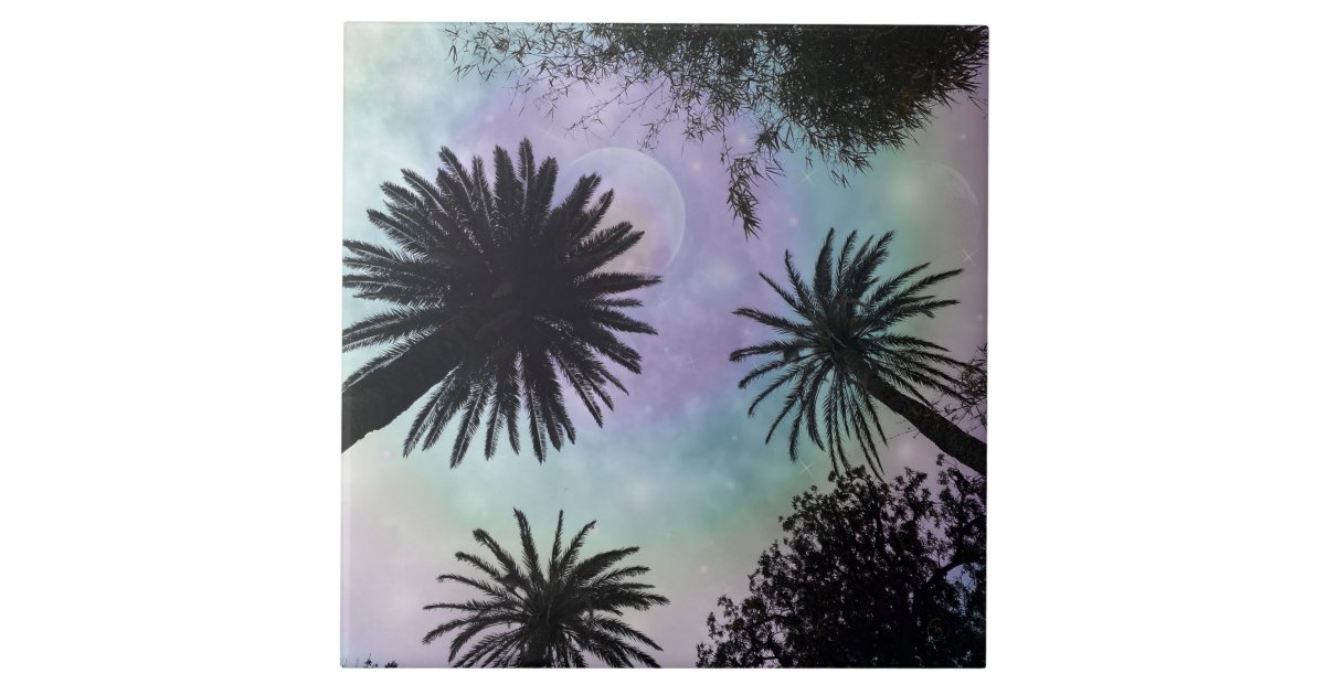 Summer Holographic Gradient Palm Trees Design Ceramic Tile | Zazzle