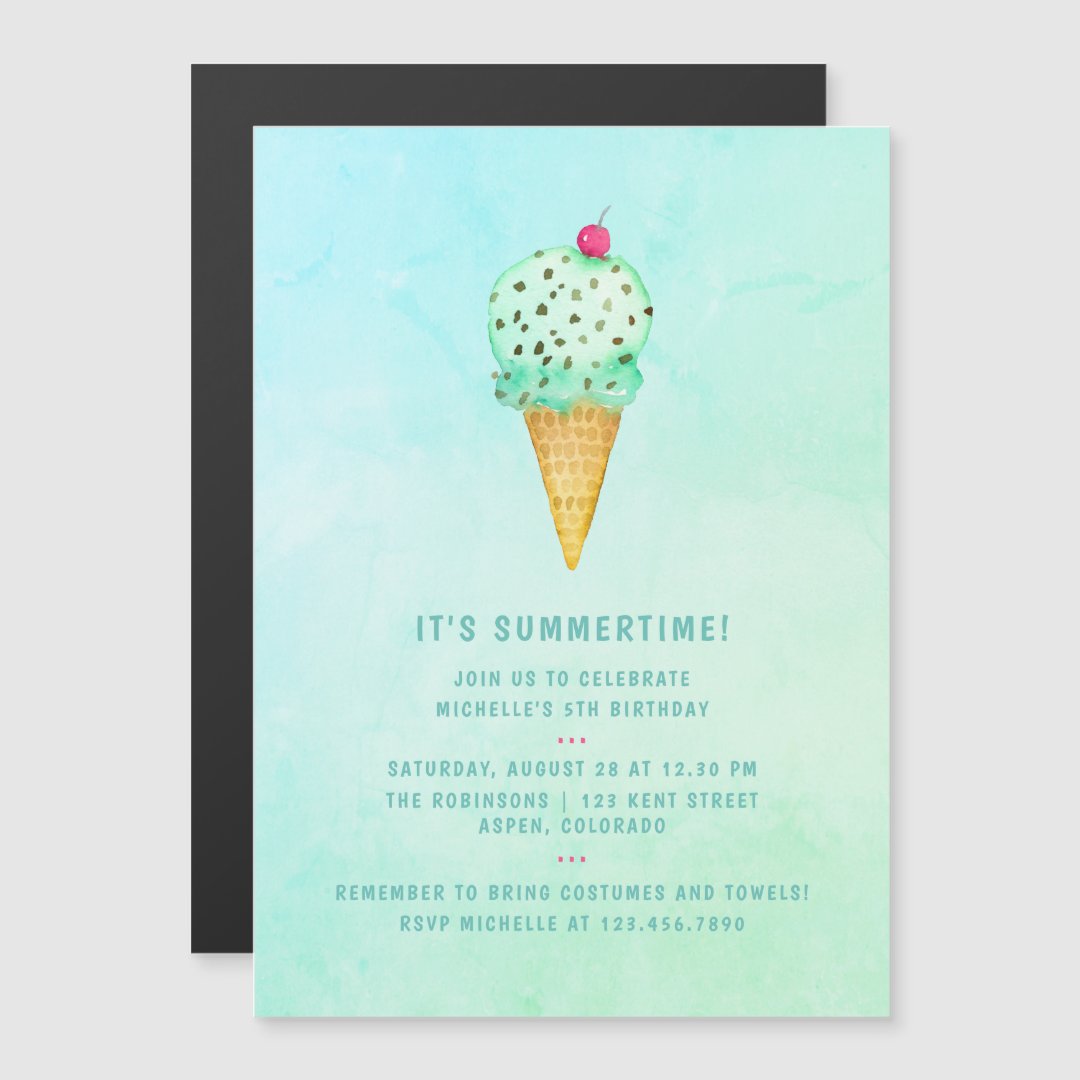 Summer Ice Cream Birthday Party Magnetic Invitation | Zazzle