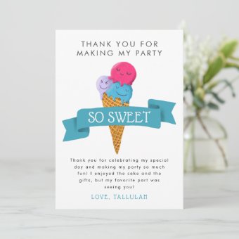 Summer Ice Cream Kids Birthday Party Thank You Card | Zazzle