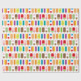 Summer Ice Cream Popsicles Frozen Dessert Treats Wrapping Paper | Zazzle