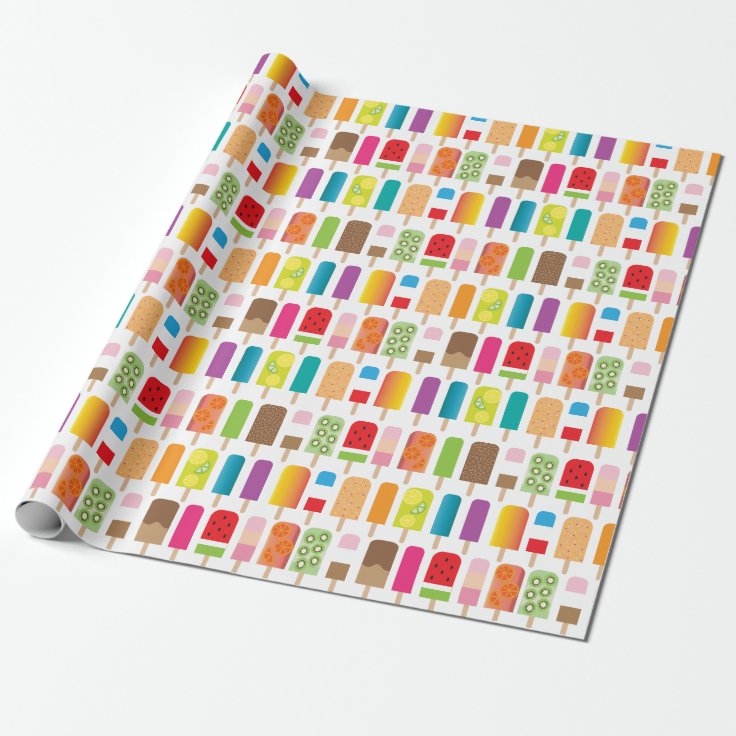 Summer Ice Cream Popsicles Frozen Dessert Treats Wrapping Paper | Zazzle