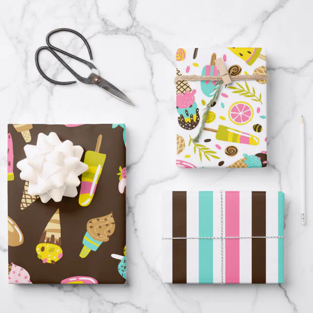 Summer Ice Cream Wrapping Paper Set of 3 | Zazzle