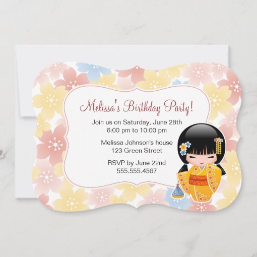 Summer Kokeshi Doll - Cute Geisha Birthday Party Invitation | Zazzle