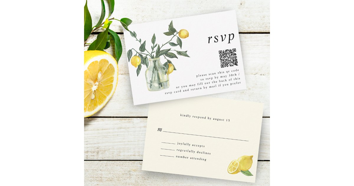 Summer Lemon Arrangements and QR Code RSVP Card | Zazzle