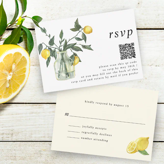 Summer Lemon Arrangements and QR Code RSVP Card | Zazzle