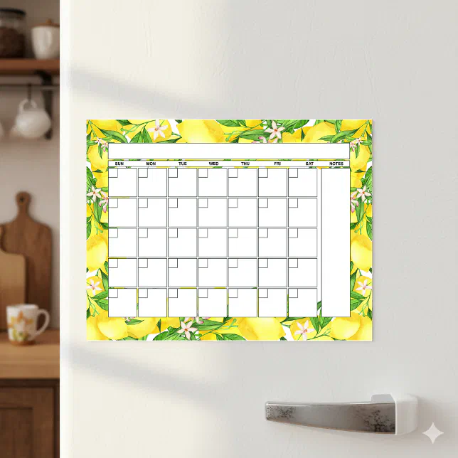 Summer Lemon Blossom Monthly Planner Calendar Magnetic Dry Erase Sheet ...