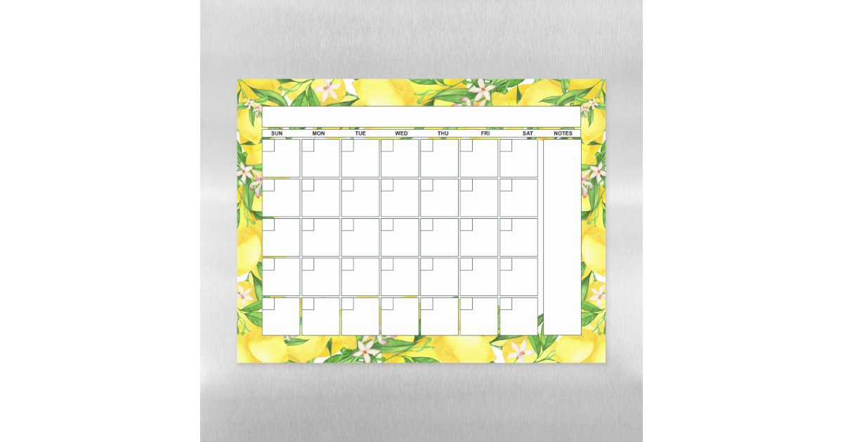 Summer Lemon Blossom Monthly Planner Calendar Magnetic Dry Erase Sheet ...