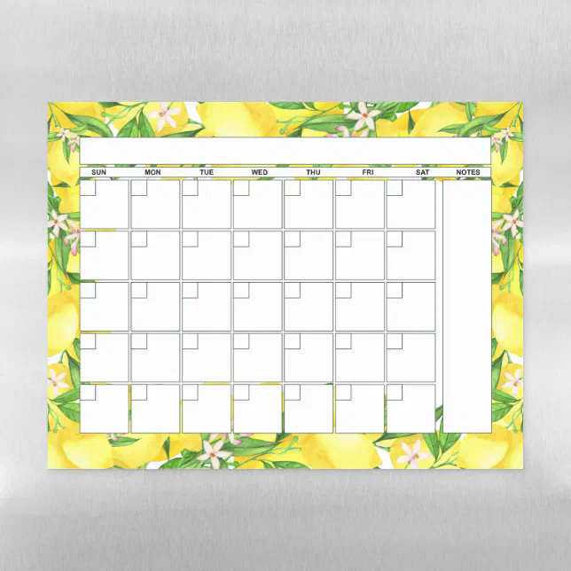 Summer Lemon Blossom Monthly Planner Calendar Magnetic Dry Erase Sheet ...