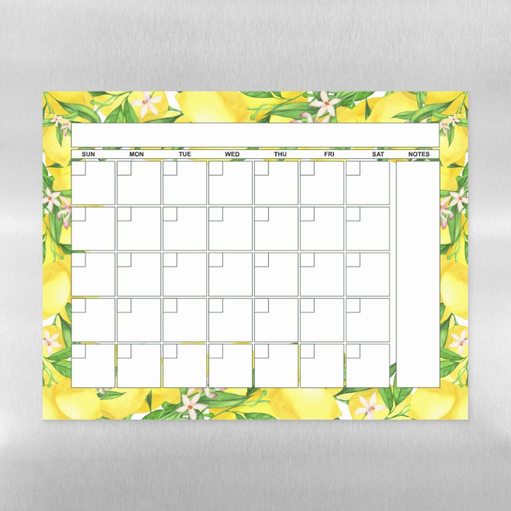 Summer Lemon Blossom Monthly Planner Calendar Magnetic Dry Erase Sheet ...