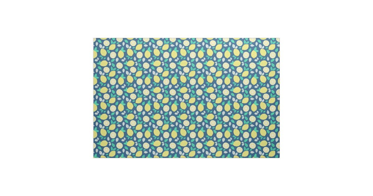 Summer Lemon Pattern in Navy Blue Fabric | Zazzle