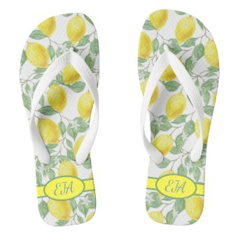 Summer Lemon Pattern Initial Yellow White Lemonade Flip Flops | Zazzle
