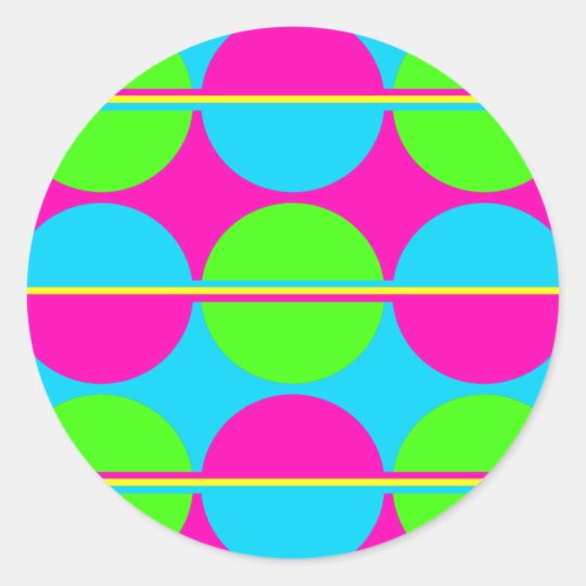 Summer Lime Green Hot Pink Teal Circles Stripes Classic Round Sticker ...