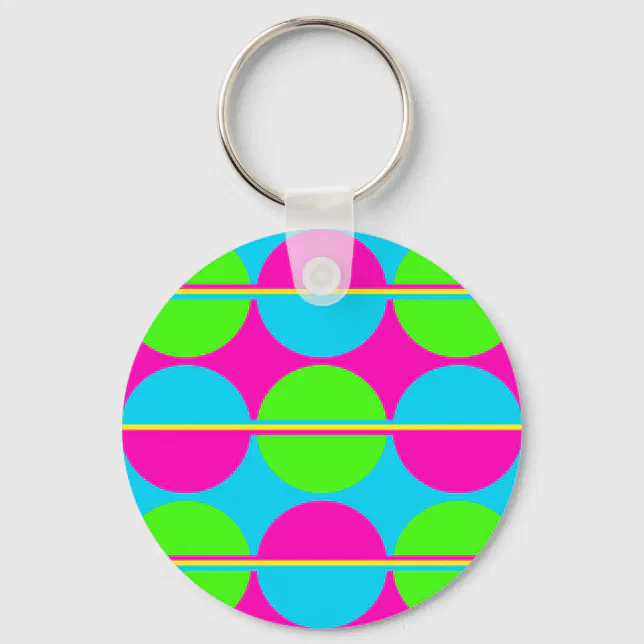 Summer Lime Green Hot Pink Teal Circles Stripes Keychain | Zazzle
