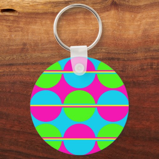 Summer Lime Green Hot Pink Teal Circles Stripes Keychain | Zazzle