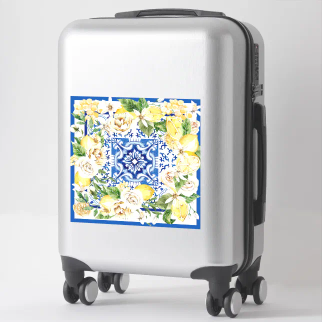 Summer Mediterranean lemon and flowers print Sticker | Zazzle