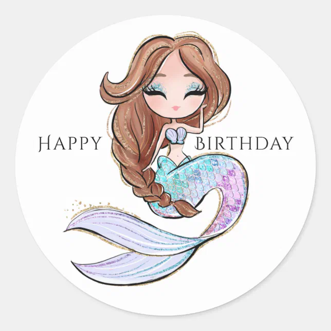 Summer Mermaid Girls Birthday Classic Round Sticker | Zazzle
