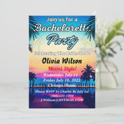 Summer Miami Weekend Beach Bachelorette Party Invitation | Zazzle