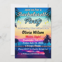 Summer Miami Weekend Beach Bachelorette Party Invitation | Zazzle