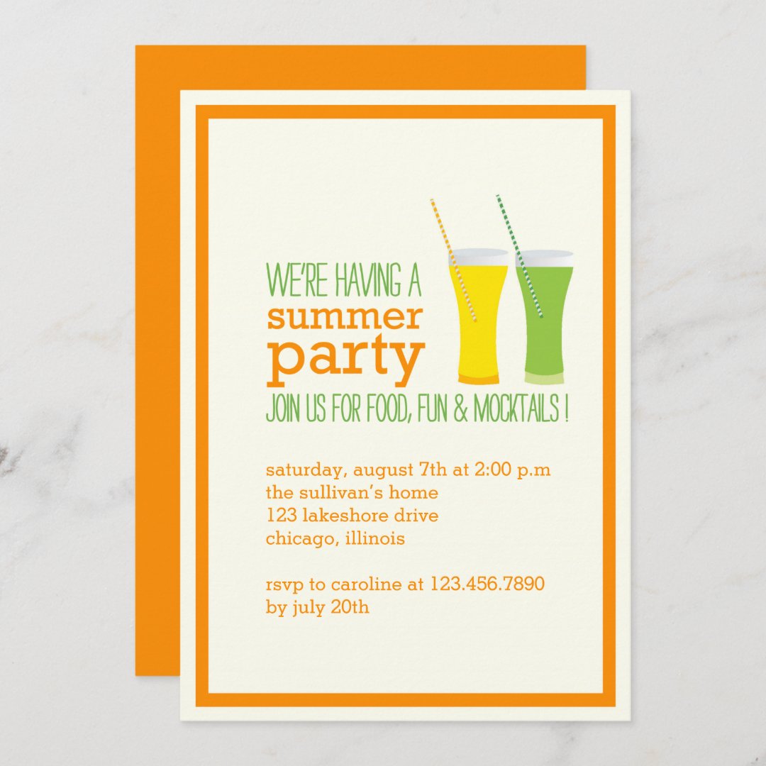 Summer Mocktails and Juices Party Invitation | Zazzle