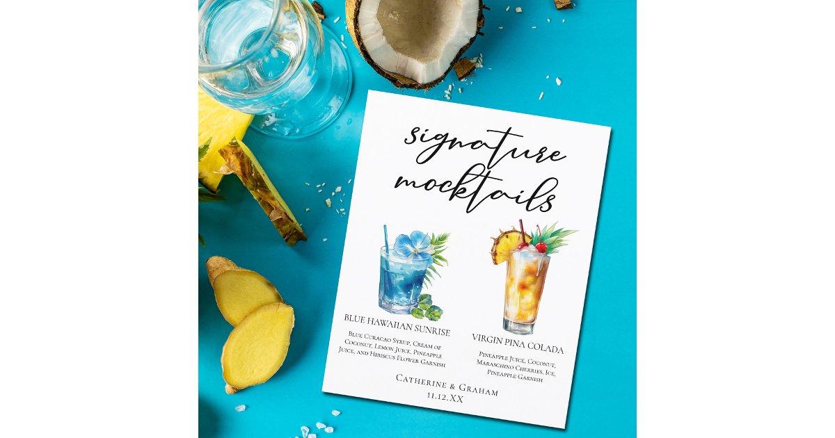 Summer Mocktails Blue Hawaiian Piña Colada Menu | Zazzle