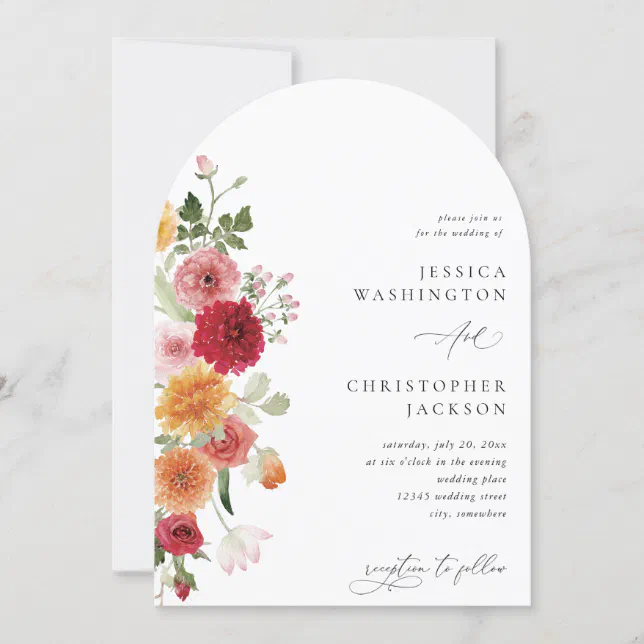 Summer Multi Color Floral Wedding Arc Invitation | Zazzle