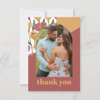 Summer Mustard Red Floral Botanical Photo Wedding Thank You Card | Zazzle