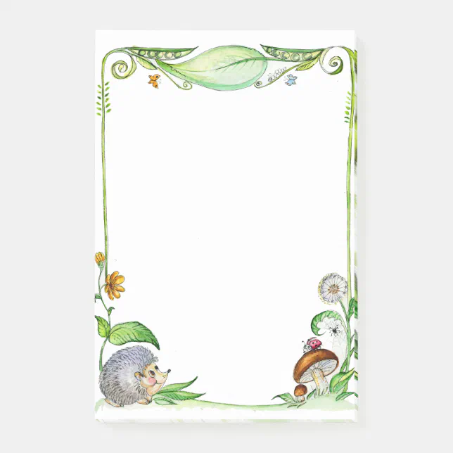 Summer nature hedgehog watercolor frame post-it notes | Zazzle