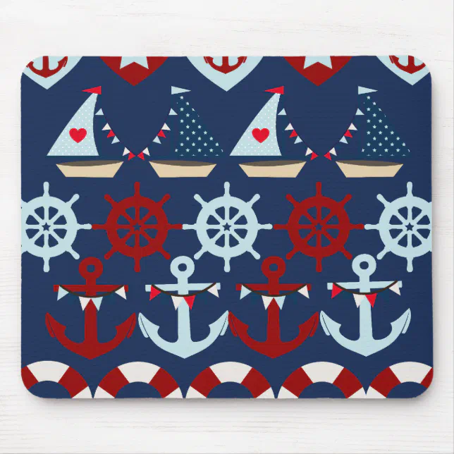 Summer Nautical Theme Anchors Sail Boats Helms Mouse Pad | Zazzle