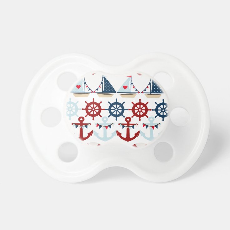 Summer Nautical Theme Anchors Sail Boats Helms Pacifier | Zazzle