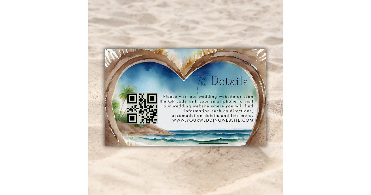 Summer Ocean Beach Wedding QR Code Details Enclosure Card | Zazzle