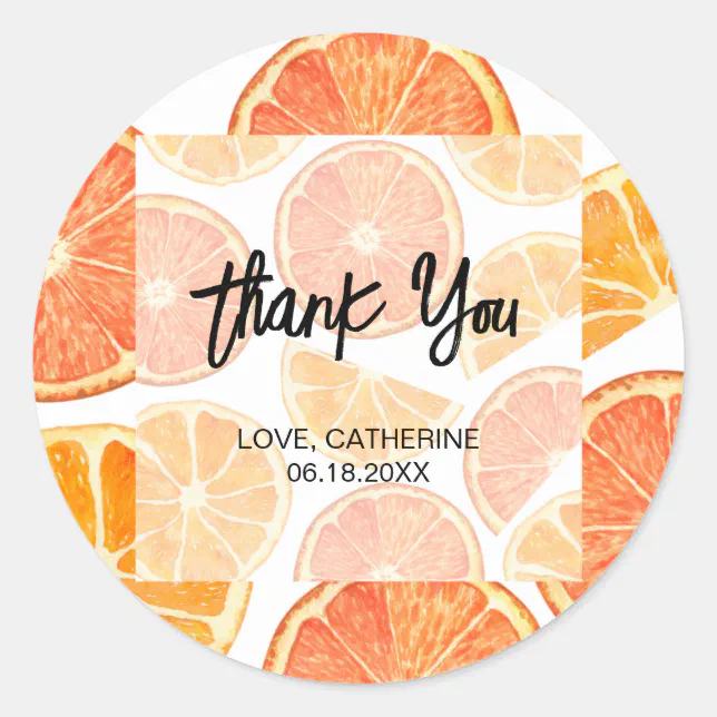 Summer Orange Citrus Slice Thank You Classic Round Sticker | Zazzle