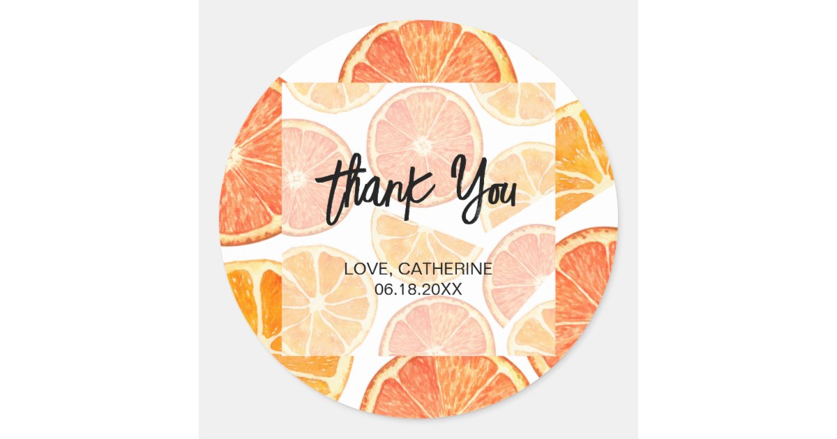 Summer Orange Citrus Slice Thank You Classic Round Sticker | Zazzle