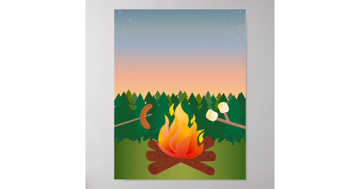 Summer Outdoor Camp Fire Poster | Zazzle