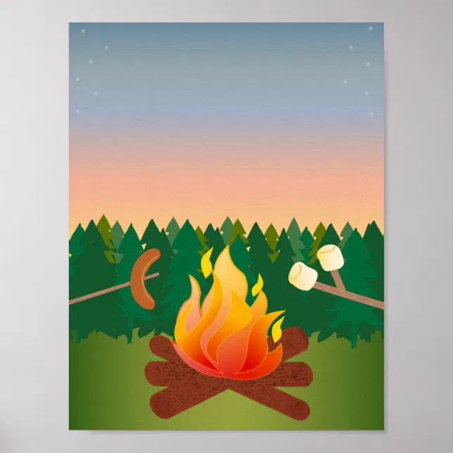 Summer Outdoor Camp Fire Poster | Zazzle